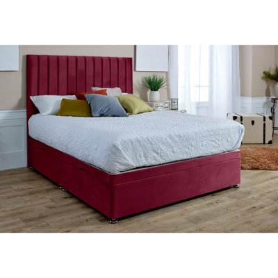 Sophia Divan Ottoman Plush Bed Frame With Lined Headboard - Maroon by B ...