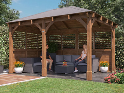 Dunster House Wooden Gazebo Kit Louvre Walled 4M X 3M Heavy Duty Garden ...