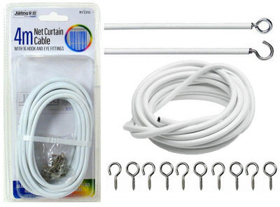 Vivo 4M White Net Curtain Wire Cord Cable With Hooks And Eyes Fittings ...