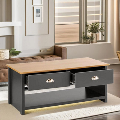 Pirlo Plush Coffee Table With 2 Drawers Dark Grey by B&Q | ufurnish.com