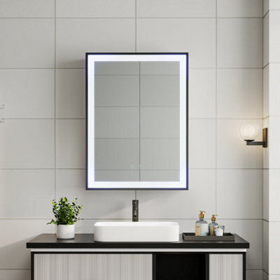 Living And Home 1 Door Led Illuminated Anti Fog Mirrored Bathroom Cabinet With Touch Sensor Shaver Socket W 450mm X H 600mm by B Q ufurnish