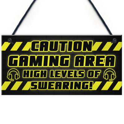 Red Ocean Caution Gaming Area Plaque Gaming Sign Gamer Gift Son ...