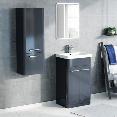 Nes Home 500mm Freestanding Dark Grey Basin Vanity, 350mm Wall Hung ...