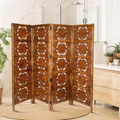 Topfurnishing 4 Panel Heavy Duty Carved Screen Wooden Swirl Design ...