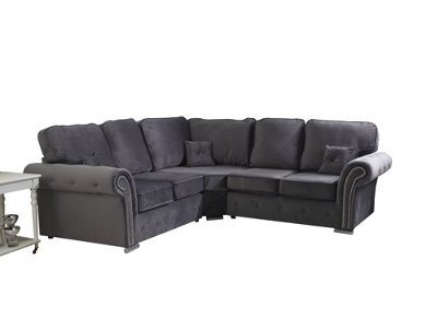 Mellows Plush Velvet Grey Corner Sofa Full Back 2C2 by B&Q | ufurnish.com