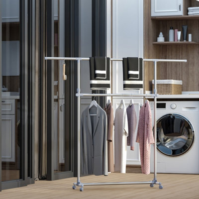 Homcom Garment Rail Adjustable Portable Clothes Hanging Stand Rack ...