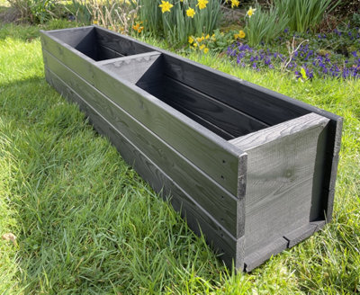 Ruddings Wood Large Wooden Black Trough Planter Garden Rectangular ...