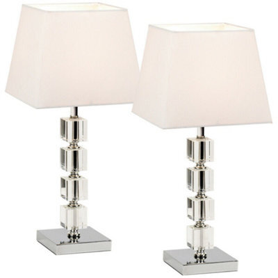 2 Pack Square Table Lamp Light Chrome Acrylic Cubes White Shade Desk ...