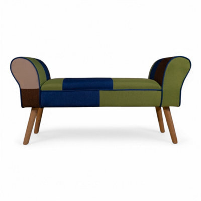 Watsons Grove - Patchwork Chaise Pouffe Padded Stool / Wood Legs - Multi-Coloured by B&Q ...