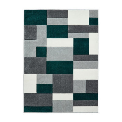 Grey Green Rug, 10mm Thick Stain-Resistant Geometric Rug, Modern Grey ...
