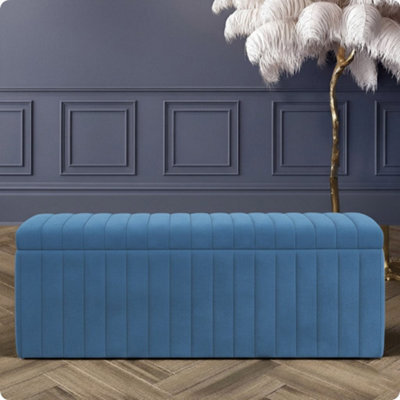 90Cm Safar Full Striped Upholstered Ottoman Storage Box, Duck Egg Plush ...