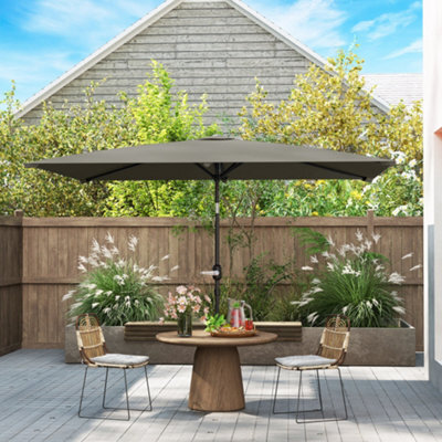 Outsunny 3X2M Garden Parasol Canopy Tilt Crank 6 Ribs Sun Shade Light ...