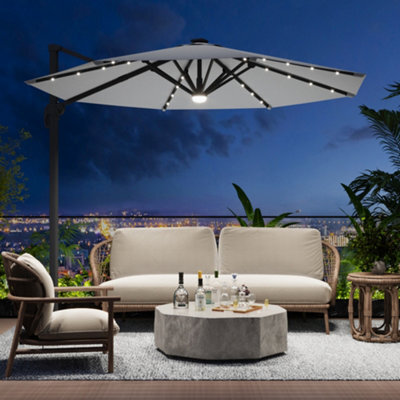 Lifeideas 3M Light Grey Canopy Tilting Solar Roman Umbrella by B&Q ...