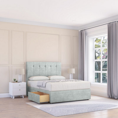 "Sloomy 4Ft6 Highbury Naples Silver Memory Foam Bed Set With 2 Drawers ...