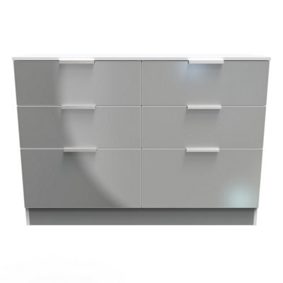 Poole 6 Drawer Wide Chest In Uniform Grey Gloss & White (Ready ...