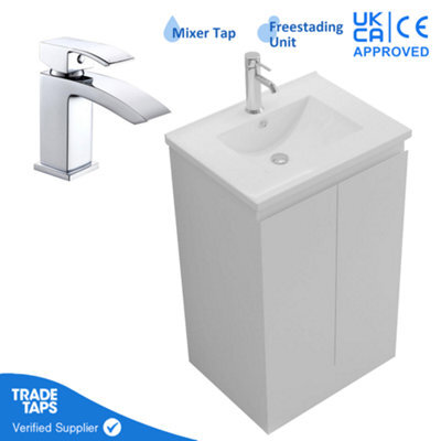 GravaHaus 500mm Freestanding Bathroom Vanity Unit With Basin Chrome Square Tap & Waste by B&Q ...