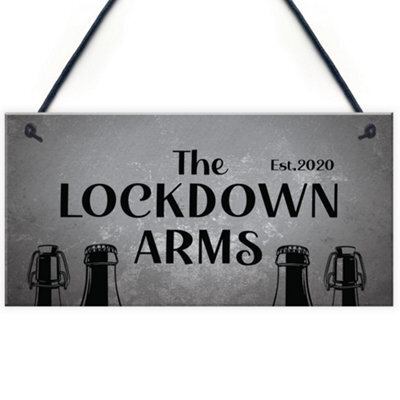 Red Ocean Funny Lockdown Bar Sign Lockdown Arms Home Bar Man Cave Door ...