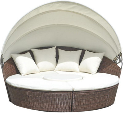 Evre Seychelles Day Sun Bed Rattan Round Outdoor Garden Furniture Set ...