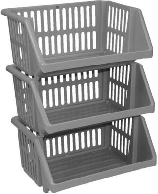 3 Tier Multi-Purpose Stacking Basket 35Cm - Silver by B&Q | ufurnish.com