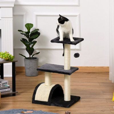 Pawhut Cat Tree Tower With Sisal Scratch Post, Arc Perch, 72Cm, Black ...