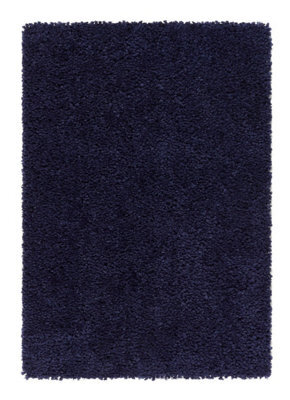 Navy Plain Shaggy Rug, Easy To Clean Rug, Handmade Modern Rug For ...