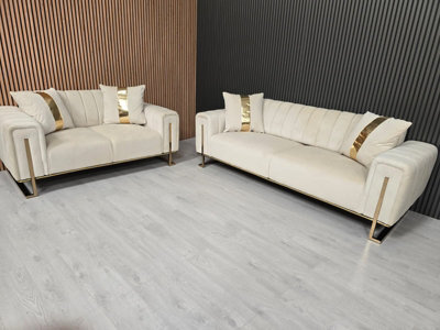 Genova Champagne Velvet Sofa 3 And 2 Seater With Gold Metal Legs by B&Q ...