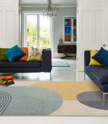 Furniturebox Uk Retro Blue & Yellow Arches Rug 200X290 by B&Q ...