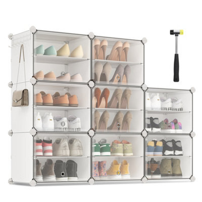 Songmics Interlocking Shoe Rack, Plastic Shoe Storage Cabinet, 8-Slot ...