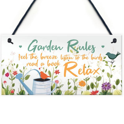 Red Ocean Handmade Hanging Wall Plaque Garden Rules Sign Relax Feel The ...
