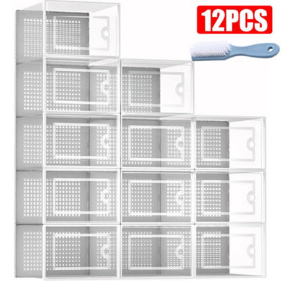 12 X Stackable Foldable Boxes Trainers Organiser Clear Plastic Shoe Storage Box by B&Q ...