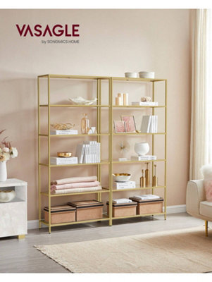 Songmics 6-Tier Glass Shelf, Bookshelf, Storage Rack, Tempered Glass ...