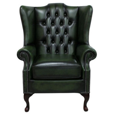 Chesterfield Prince's High Back Wing Chair Antique Green Leather In ...