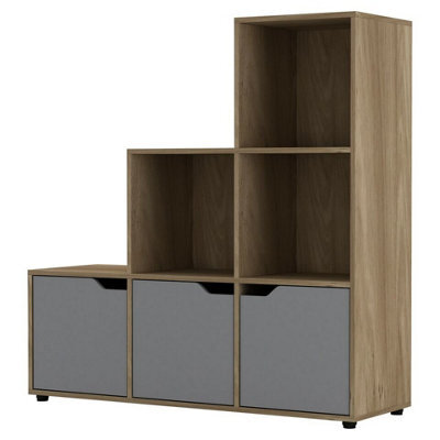 Urbn-Living Urbnliving Height 90.5Cm 6 Cube Step Storage Oak Bookcase ...