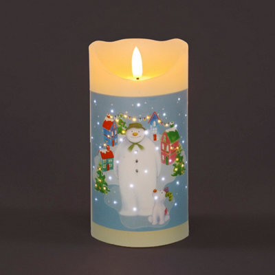 Snowtime Christmas Candle With Snowman And Snowdog Village Scene by B&Q ...