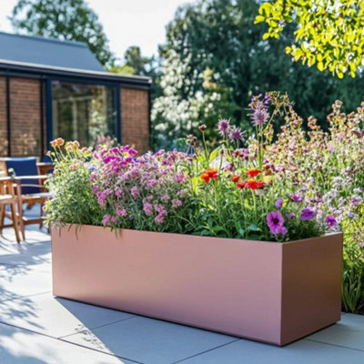 Woven Wood 75Cm Zinc Rose Gold Finish Trough Planter by B&Q | uFurnish.com
