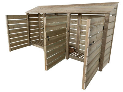 Arbor Garden Solutions Slatted Wooden Log Store With Door W-335Cm, H ...
