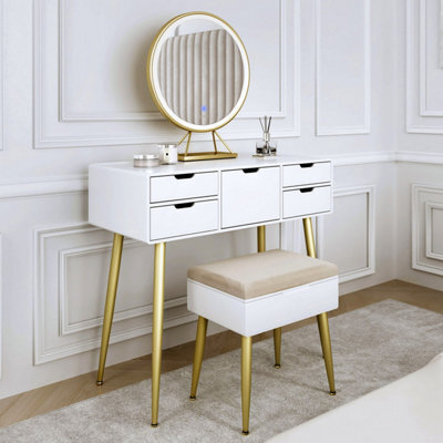 CARME Home Gabriella White Dressing Table With Touch Sensor Led Mirror by B&Q | ufurnish.com