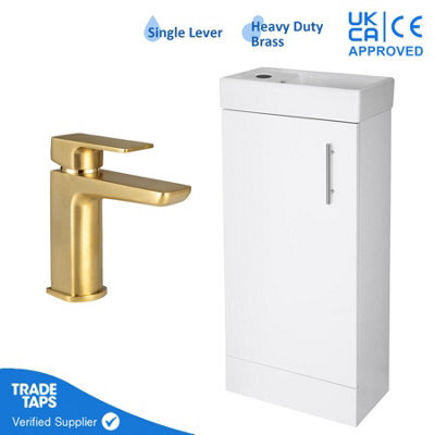 GravaHaus 400mm Freestanding Bathroom Vanity Unit With Basin & Brushed Brass Tap by B&Q ...