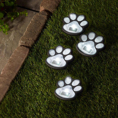 Set Of 4 Solar Powered Paw Print Design Stake Lights - Weatherproof ...