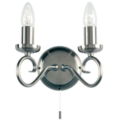 Dimmable Led Twin Wall Light Antique Silver Chandelier 2X Bulb Lamp ...