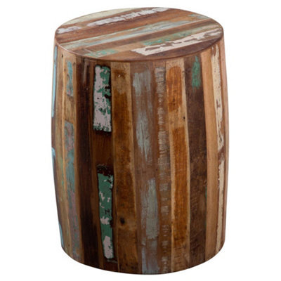 Vema Reclaimed Boat Wood Multi Purpose Use Drum Shape Stool by B&Q ...