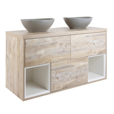 Homestylestore Light Oak 1200mm Wall Hung Bathroom Vanity Unit Oval ...