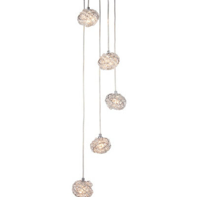 Multi Light Ceiling Pendant 5 Bulb Chrome & Crystal Glass Chandelier ...