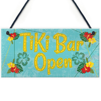 Red Ocean Tiki Bar Open Hanging Bar Pub Plaque Cocktails Beach ...