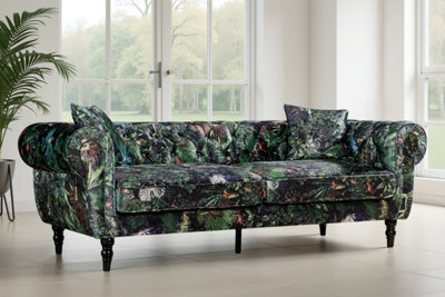 Green 3 Seater Chesterfield Sofa In Nature Pattern Patchwork by B&Q ...