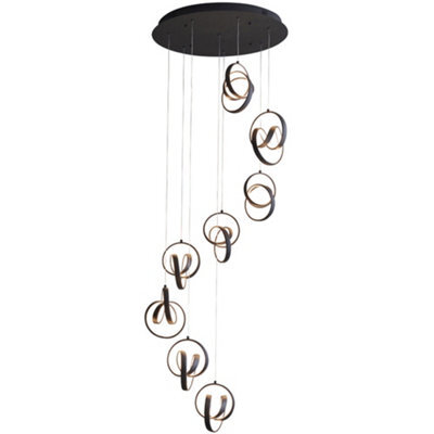 Textured Matt Black Modern 8 Light Ceiling Pendant - Integrated Warm ...