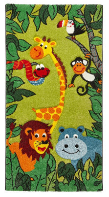 Green Kids Rug, Animal Graphics Pictorial Rug, Modern Rug, Stain ...