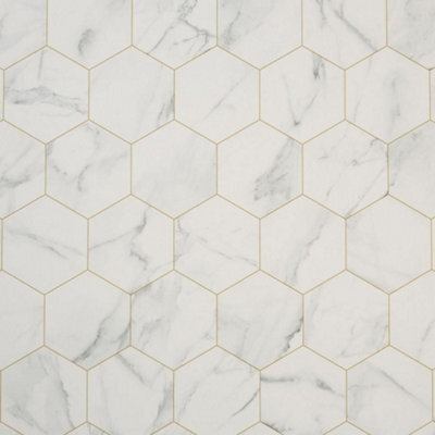 White Marble Tile Effect Vinyl By Remland (1M X 2M) by B&Q | ufurnish.com