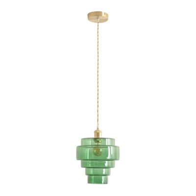 Valuelights Lane Green Glass 5 Tier Layer Shade Brushed Gold Single ...