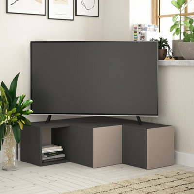 Decortie Compact Modern Tv Unit Multimedia Centre Anthracite Grey Mocha ...